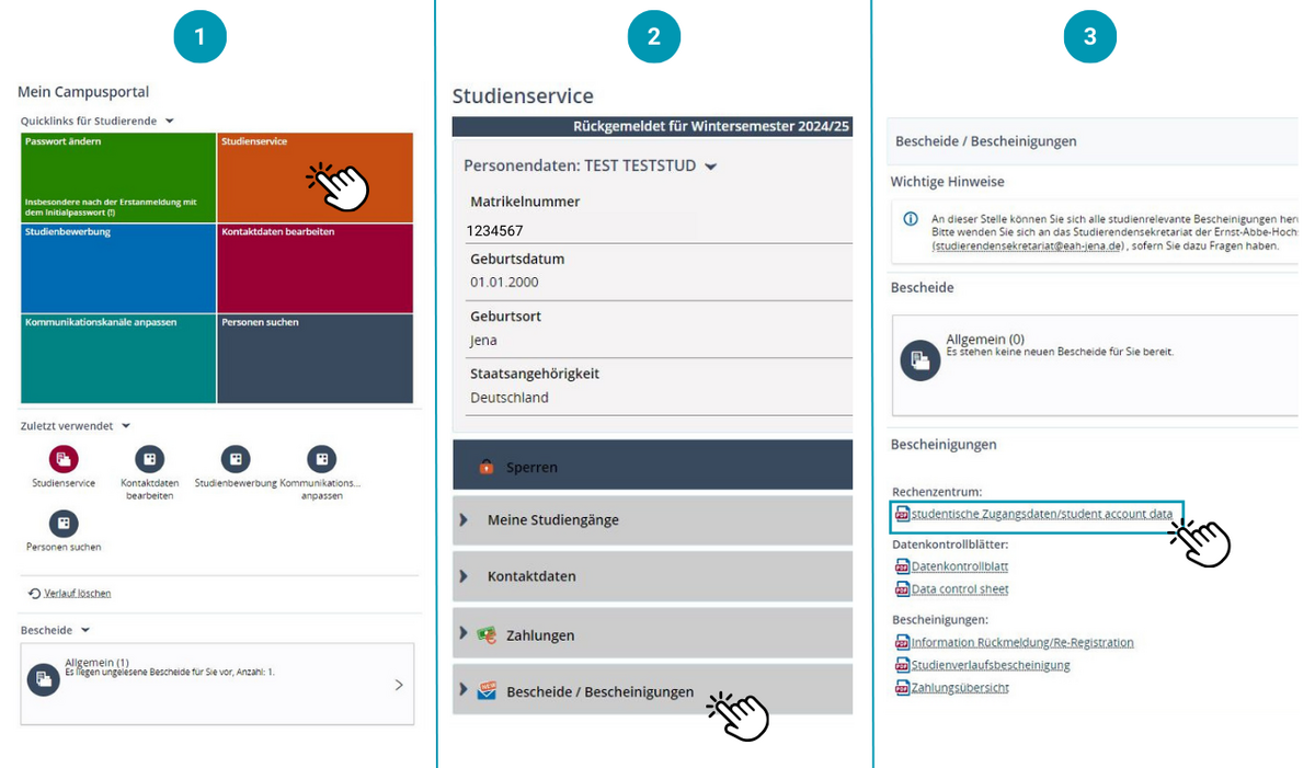 Studentische Zugangsdaten - https://www.eah-jena.de